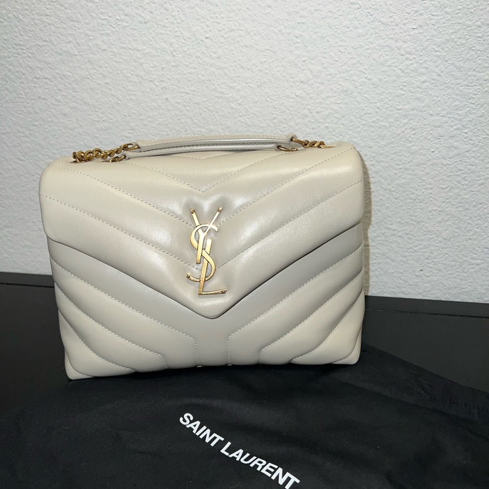 Ysl Lou Lou Small Quilted Leather- White/Gold - Gem